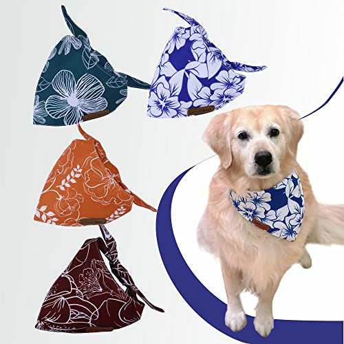 DeerBAO Dog Bandanas 4Pack,Dog Scarf,Dog Bandanas boygirl,Premium Durable Fabric,Adjustable Fit,Unique Shape,Suitable for All Kinds of Dogs,Provide Various Sizes (Small, Hand Painted Flowers)