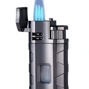 Castelar Torch Lighter Triple Jet Flame Refillable Butane Lighter with Punch Rest Holder - Butane Not Included (Gunmetal)