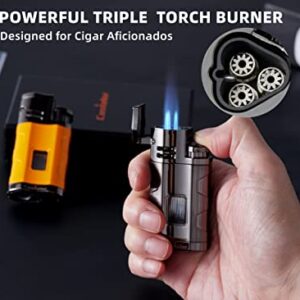 Castelar Torch Lighter Triple Jet Flame Refillable Butane Lighter with Punch Rest Holder - Butane Not Included (Gunmetal)