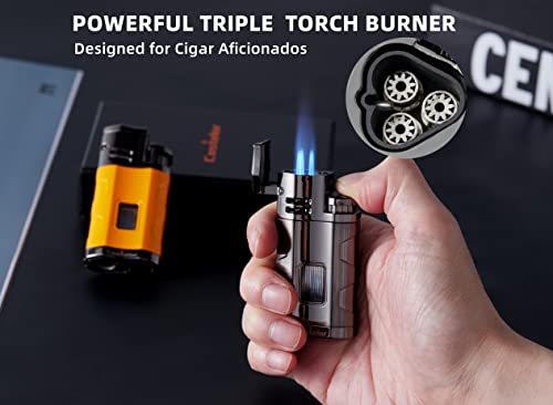 Castelar Torch Lighter Triple Jet Flame Refillable Butane Lighter with Punch Rest Holder - Butane Not Included (Gunmetal)