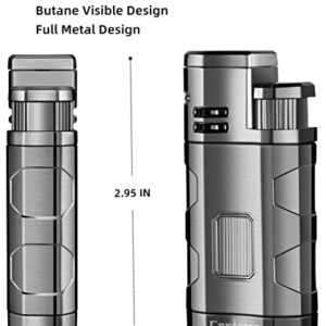 Castelar Torch Lighter Triple Jet Flame Refillable Butane Lighter with Punch Rest Holder - Butane Not Included (Gunmetal)