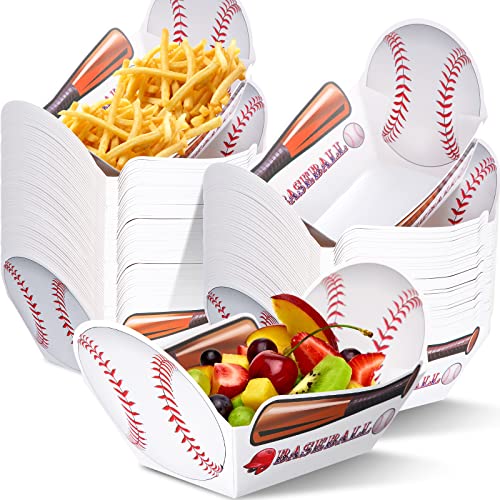 100 Pieces Baseball Food Trays Baseball Paper Bowl Party Decorations Nacho Trays Snack Candy Trays Disposable Serving Trays Baseball Party Sports Event Family Dinner Supplies 3.94 x 2.76 x 1.97 Inch