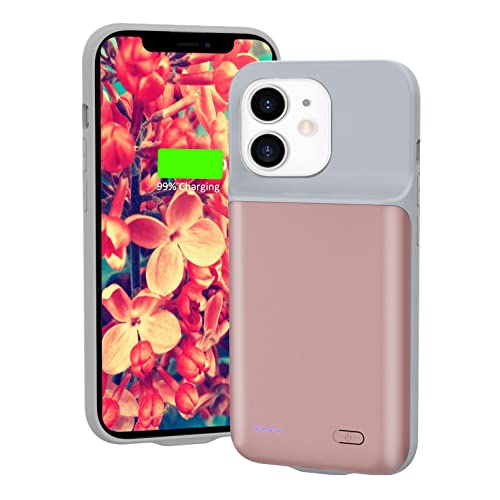 DOKYW Battery Case for iPhone 12/12 Pro, 6000mAh Portable Protective Smart Charging Case Rechargeable Extended Battery Charger Case Backup Power Bank Case for iPhone 12/12 Pro, 6.1 inch Pink