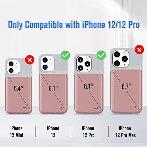 DOKYW Battery Case for iPhone 12/12 Pro, 6000mAh Portable Protective Smart Charging Case Rechargeable Extended Battery Charger Case Backup Power Bank Case for iPhone 12/12 Pro, 6.1 inch Pink