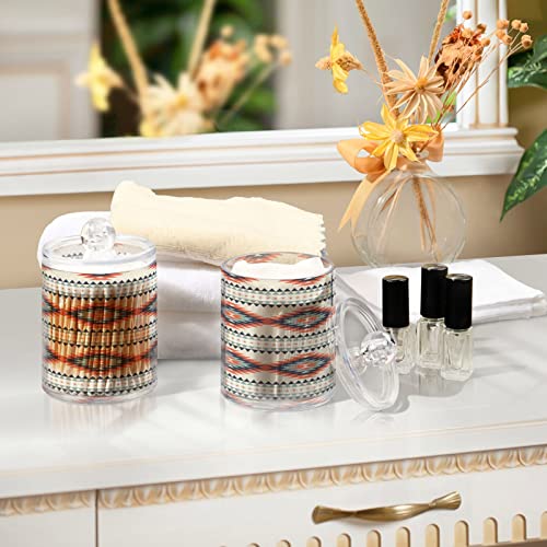 Kigai 2PCS Aztec Pattern Qtip Holder Dispenser with Lids - 14 oz Bathroom Storage Organizer Set, Clear Apothecary Jars Food Storage Containers, for Tea, Coffee, Cotton Ball, Floss