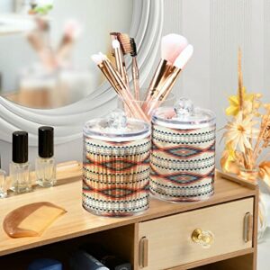 Kigai 2PCS Aztec Pattern Qtip Holder Dispenser with Lids - 14 oz Bathroom Storage Organizer Set, Clear Apothecary Jars Food Storage Containers, for Tea, Coffee, Cotton Ball, Floss