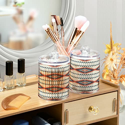 Kigai 2PCS Aztec Pattern Qtip Holder Dispenser with Lids - 14 oz Bathroom Storage Organizer Set, Clear Apothecary Jars Food Storage Containers, for Tea, Coffee, Cotton Ball, Floss