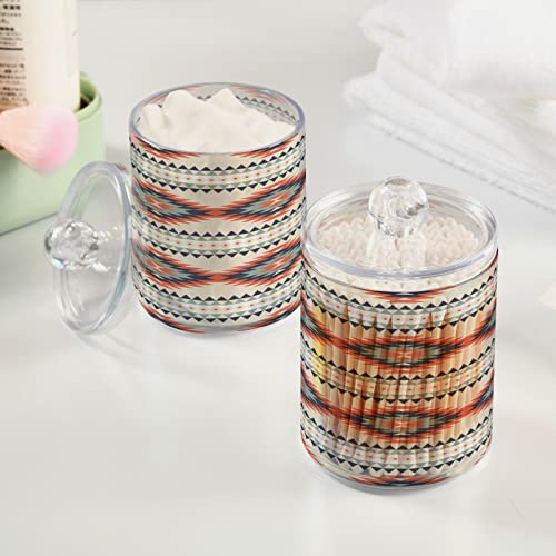 Kigai 2PCS Aztec Pattern Qtip Holder Dispenser with Lids - 14 oz Bathroom Storage Organizer Set, Clear Apothecary Jars Food Storage Containers, for Tea, Coffee, Cotton Ball, Floss