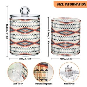 Kigai 2PCS Aztec Pattern Qtip Holder Dispenser with Lids - 14 oz Bathroom Storage Organizer Set, Clear Apothecary Jars Food Storage Containers, for Tea, Coffee, Cotton Ball, Floss