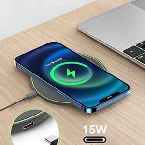 Wireless Charger for Samsung Galaxy S23/S23+/S22/S22+/S21/S20/S20+/S10/S9+/S9/S8/S8+/S7/Note10/Note9/Note8, 15W Wireless Charging Pad with USB-C for Samsung,iPhone Black(No AC Adapter)