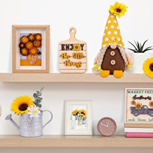 Sunflower Decor - Tiered Tray Decor Farmhouse Sunflower Kitchen Decor - Sunflower Gnomes Decorations - Wooden Signs for Home Table Fireplace (Not Included Tray)