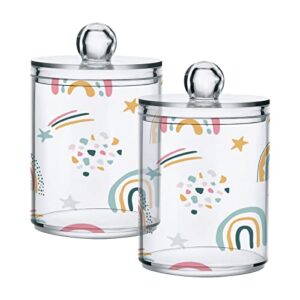 kigai 2pcs cartoon rainbow qtip holder dispenser with lids - 14 oz bathroom storage organizer set, clear apothecary jars food storage containers, for tea, coffee, cotton ball, floss