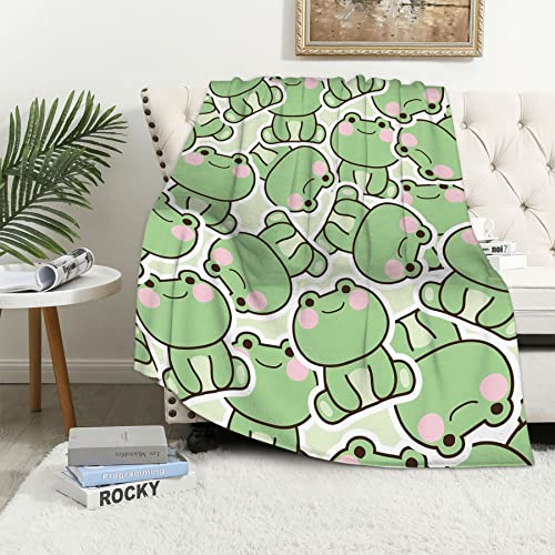 Cute Frog Blanket for Adults Green Frog Throw Blanket for Kids, Frog Gift for Frog Lover, Soft Cozy Flannel Blankets for Bed Couch Sofa 50x40 Inches