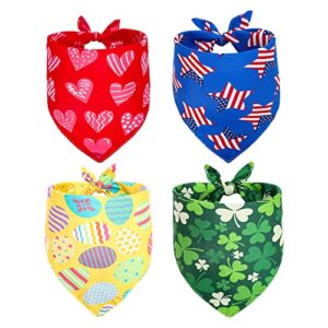 whaline 4pcs holiday pet bandanas valentine's triangle dog bibs st. patrick's day dog scarf easter dog collar scarf independence day pet neckerchief with festival elements for pet costume accessories