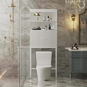 cnpraz toilet storage rack bathroom shelf floor shelf high-end modern storage cabinet, unique design, easy to assemble, white