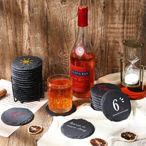 48 Pieces Round Slate Coasters Bulk with 4 Metal Holders 4 Inch Slate Drink Coasters Stone Coasters with Anti Scratch Bottom for Table Home Coffee Cup Kitchen Glass Office Bar Apartment Gift, Black