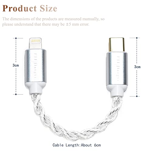 FSIjiangyi iOS to Type C/USB C Balanced Headphone Amplifier OFC Silver 8-Strand 19-Pin Adapter Cable for FiiO BTR5 Q1 Q3 Q3s 5K xDuoo Link2 XD-05PLUS E1DA 9038G3 9038S 9038D iPhone