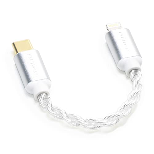 FSIjiangyi iOS to Type C/USB C Balanced Headphone Amplifier OFC Silver 8-Strand 19-Pin Adapter Cable for FiiO BTR5 Q1 Q3 Q3s 5K xDuoo Link2 XD-05PLUS E1DA 9038G3 9038S 9038D iPhone