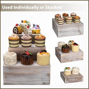 6 Pcs Wooden Display Stand Whitewashed Square Cake Stand Dessert Riser Wood Box Crate Style Display Stand Stackable Wooden Cupcake Stand for Home Bakery Decor Birthday Wedding Party Favors, 3 Sizes