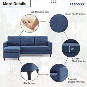 Morhome Sofa with Side Pocket,Convertible Corner Fabric Storage, Sectional Couch for Living Room & Apartment, Blue Linen