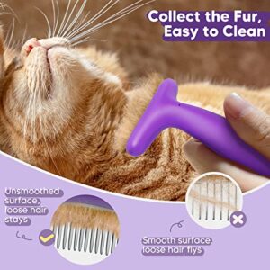 FLUFFEE Cat Brush, 3 In 1 Cat Shedding Brush for Indoor Cats, Cat Grooming Brush for Short or Long Haired Cats with 3 Replaceable Combs, Cat Hair Comb for Removes Undercoats Tangles Loose Fur, Purple