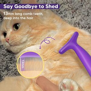 FLUFFEE Cat Brush, 3 In 1 Cat Shedding Brush for Indoor Cats, Cat Grooming Brush for Short or Long Haired Cats with 3 Replaceable Combs, Cat Hair Comb for Removes Undercoats Tangles Loose Fur, Purple