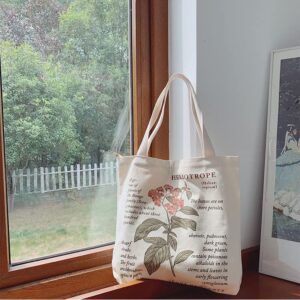 Floral Canvas Tote Bag Botanical Shopping Bag Aesthetic Flower Tote Bag Canvas Grocery Bag for Women Trendy Tote