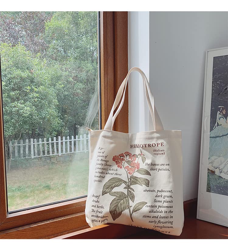 Floral Canvas Tote Bag Botanical Shopping Bag Aesthetic Flower Tote Bag Canvas Grocery Bag for Women Trendy Tote