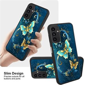 OOK Compatible with Samsung Galaxy A14 Case,[Built in Screen Protector] Anti Slip Shockproof Protective Case for Samsung Galaxy A14 5G Blue Butterfly