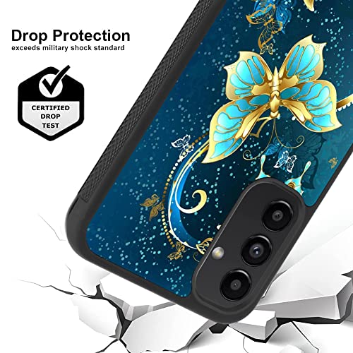 OOK Compatible with Samsung Galaxy A14 Case,[Built in Screen Protector] Anti Slip Shockproof Protective Case for Samsung Galaxy A14 5G Blue Butterfly