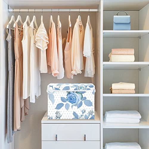 Kigai Storage Basket Blue Rose Storage Boxes with Lids and Handle, Large Storage Cube Bin Collapsible for Shelves Closet Bedroom Living Room, 16.5x12.6x11.8 In