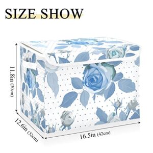 Kigai Storage Basket Blue Rose Storage Boxes with Lids and Handle, Large Storage Cube Bin Collapsible for Shelves Closet Bedroom Living Room, 16.5x12.6x11.8 In