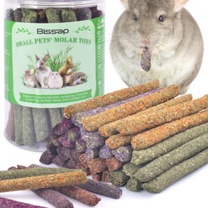 Bissap 36PCS Bunny Chew Sticks, Mixed Natural Timothy Hay Carrot Purple Potato Flowers Rabbit Treats for Bunny Chinchilla Guinea Pig Hamster and Other Small Animals Molar Snack Toy