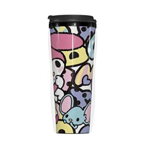 ORPJXIO Coffee Cup Kuromi Anime My Melody Insulated Water Bottle Double-Layer Mug Tumbler Cup With Lid 12 OZ