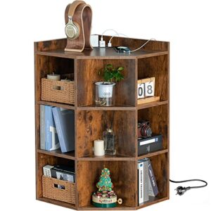 jolydale corner cabinet，storage cabinet with usb ports，wooden corner bookshelf，wooden corner cabinet with 9 storage boxes，suitable for living room, office, bedroom,brown