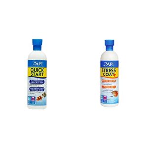 api quick start freshwater and saltwater aquarium nitrifying bacteria 16-ounce bottle & stress coat aquarium water conditioner 16-ounce bottle