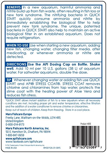 API Quick Start Freshwater and Saltwater Aquarium Nitrifying Bacteria 16-Ounce Bottle & Stress Coat Aquarium Water Conditioner 16-Ounce Bottle