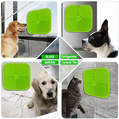 Bikabpet Lick mat for Dogs, Peanut Butter and Slow Feeders for Dogs, Dog Lick Mat with Suction Cups, Apply Dog Bath Grooming to Divert Anxiety，Silicone Scraper and scrubbing Brush (Green01)