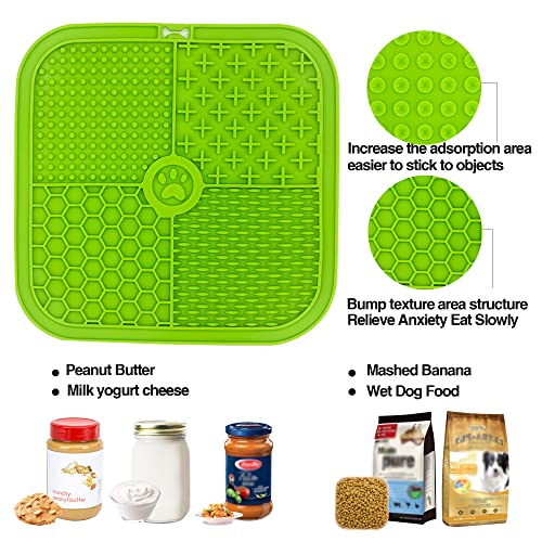 Bikabpet Lick mat for Dogs, Peanut Butter and Slow Feeders for Dogs, Dog Lick Mat with Suction Cups, Apply Dog Bath Grooming to Divert Anxiety，Silicone Scraper and scrubbing Brush (Green01)