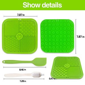 Bikabpet Lick mat for Dogs, Peanut Butter and Slow Feeders for Dogs, Dog Lick Mat with Suction Cups, Apply Dog Bath Grooming to Divert Anxiety，Silicone Scraper and scrubbing Brush (Green01)