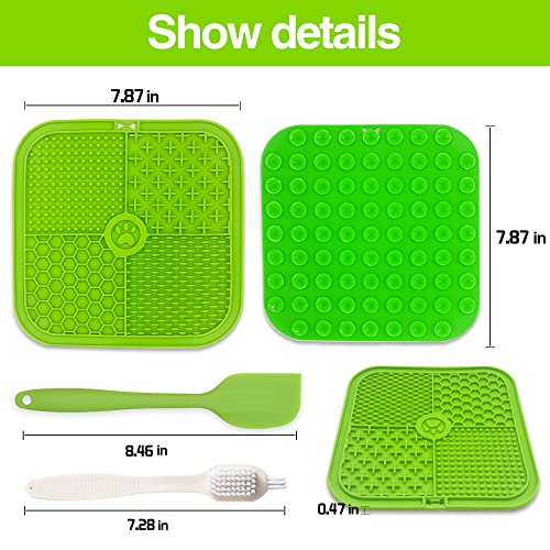 Bikabpet Lick mat for Dogs, Peanut Butter and Slow Feeders for Dogs, Dog Lick Mat with Suction Cups, Apply Dog Bath Grooming to Divert Anxiety，Silicone Scraper and scrubbing Brush (Green01)