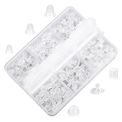 Silicone Earring Backs for Studs 6 Styles Clear Hypoallergenic Rubber Earrings Safety Back Stopper Replacement Kit (600 Pcs)