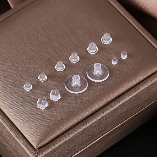 Silicone Earring Backs for Studs 6 Styles Clear Hypoallergenic Rubber Earrings Safety Back Stopper Replacement Kit (600 Pcs)