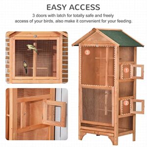 PawHut 60" Wooden Outdoor Bird Cage for Finches, Parakeet, Large Bird Cage with Removable Bottom Tray 4 Perch, Orange