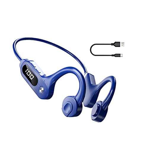 porfeet Wireless Earbud High Fidelity Intelligent Noise Reduction LED Digital Display Waterproof Bluetooth-Compatible 5.3 Real Bone Conduction Headphone for Sports Blue A