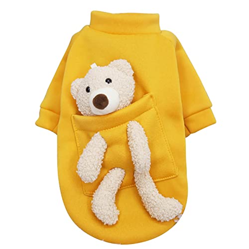 Dog Clothes Boy Medium Pocket Bear Dogs and Cats Guard Clothes Autumn and Winter Plus Fleece Small Dogs Warm Pet Clothes Extra Small Puppy Clothes Girl