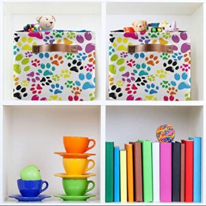 ALAZA Rainbow Dog Paw Print Large Storage Baskets with Handles Foldable Decorative 2 Pack Storage Bins Boxes for Organizing Living Room Shelves Office Closet Clothes