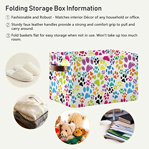 ALAZA Rainbow Dog Paw Print Large Storage Baskets with Handles Foldable Decorative 2 Pack Storage Bins Boxes for Organizing Living Room Shelves Office Closet Clothes