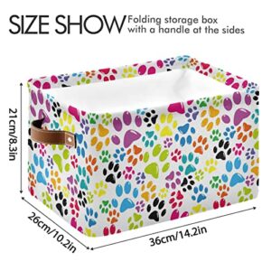 ALAZA Rainbow Dog Paw Print Large Storage Baskets with Handles Foldable Decorative 2 Pack Storage Bins Boxes for Organizing Living Room Shelves Office Closet Clothes