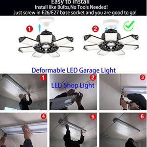 HFengQ 2-Pack LED Garage Lights, 200W Garage Light with 7+1 Multi-Position Panels,20000LM 6500K Deformable LED Ceiling Shop Lights for Garage, Workshop, Basement,Warehouse